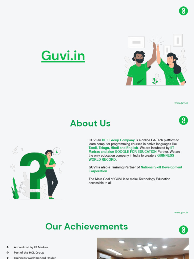 About GUVI (HCL Group & An IIT MADRAS Incubated Company) | PDF