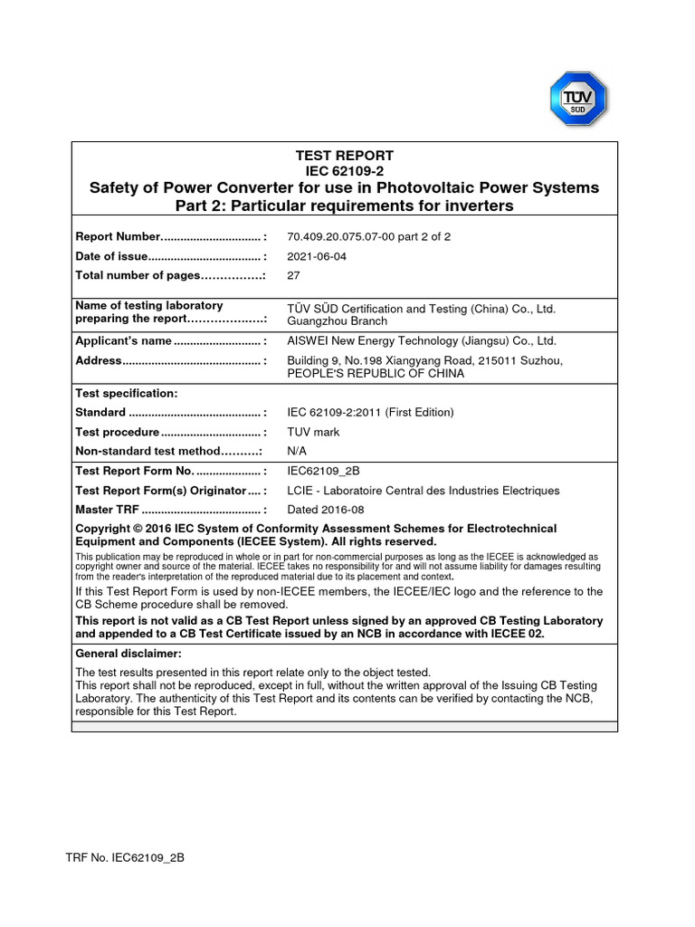 Safety of Power Converter For Use in Photovoltaic Power Systems Part 2 ...