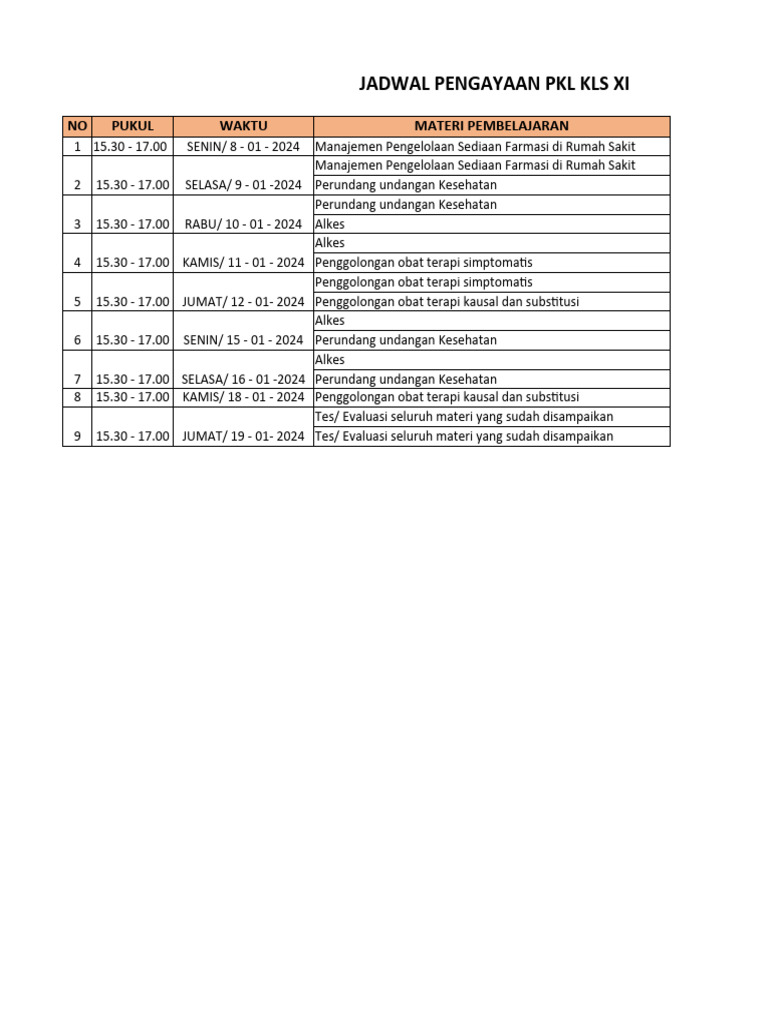 Jadwal Pengayaan PKL Tp. 2023 - 2024 | PDF