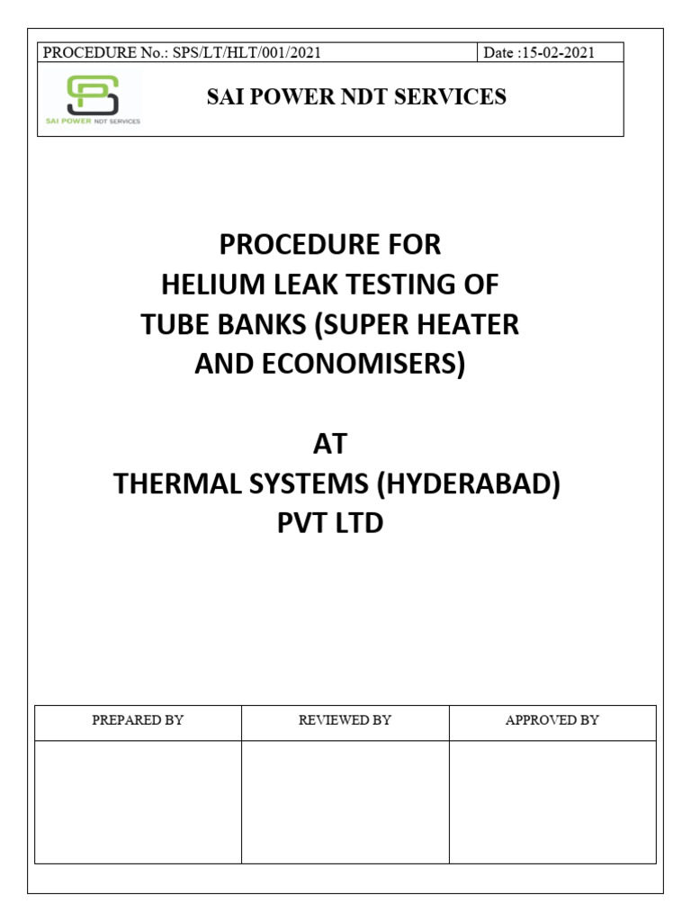 Helium Leak Testing Procedure-Heat Exchanger | PDF | Leak ...