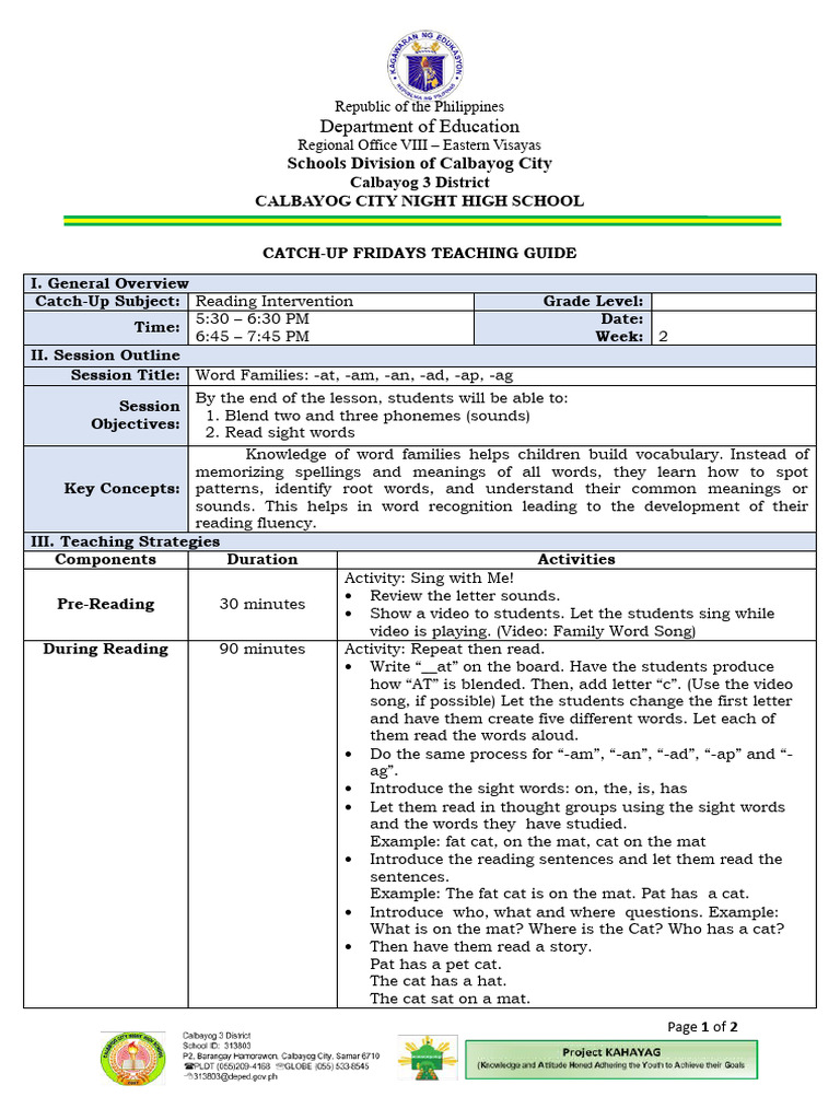 Reading Intervention Teaching Guide | PDF | Behavior Modification ...
