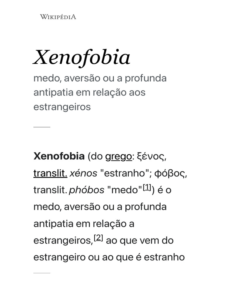 Xenofobia – Wikipédia, a enciclopédia livre | PDF | Xenofobia ...