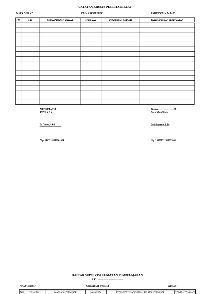 Format Catatan Khusus Dan Supervisi | PDF