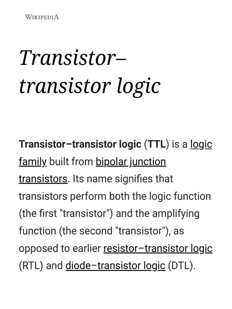 Transistor–Transistor Logic - Wikipedia | PDF | Logic Gate | Computing