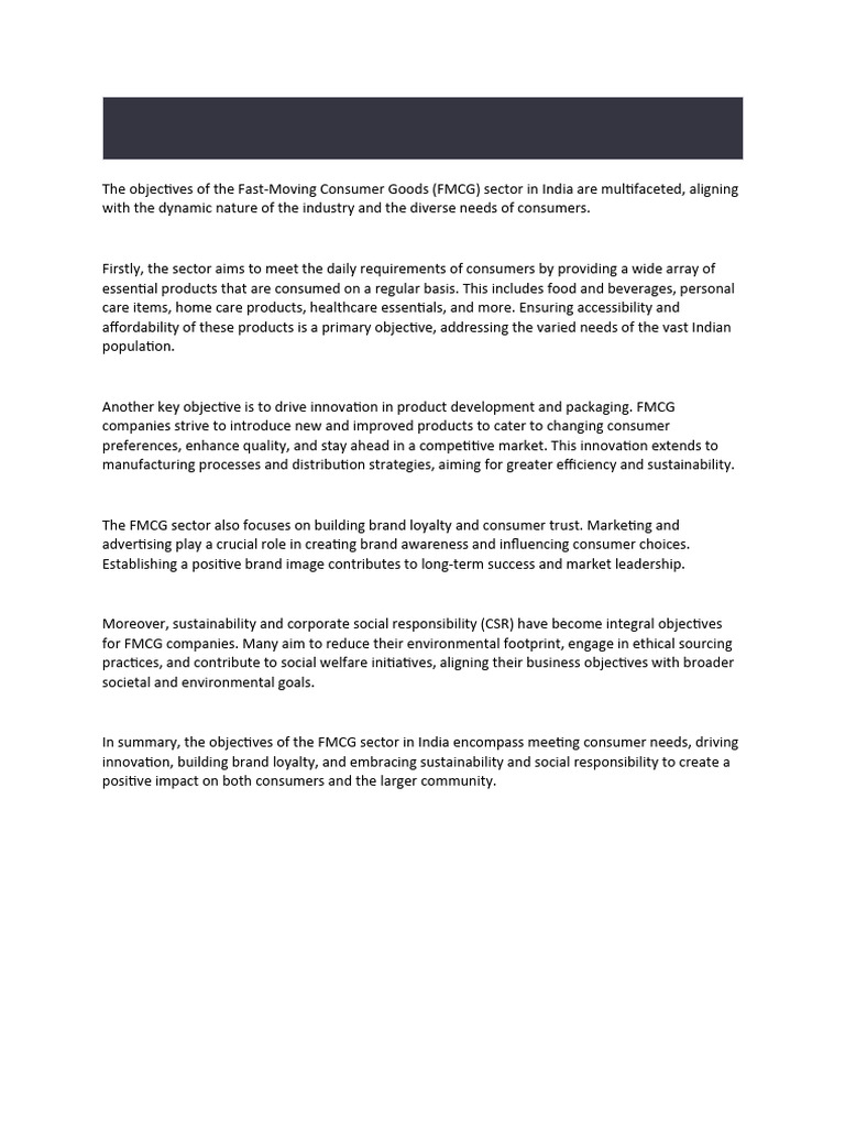 Objectives of FMCG Sector | PDF | Business