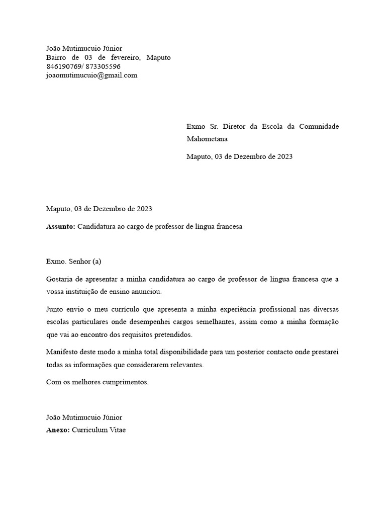 Carta de Candidatura | PDF