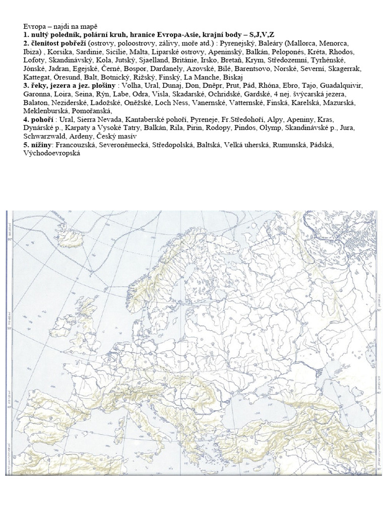 Slepa Mapa Evropa S Pojmy | PDF