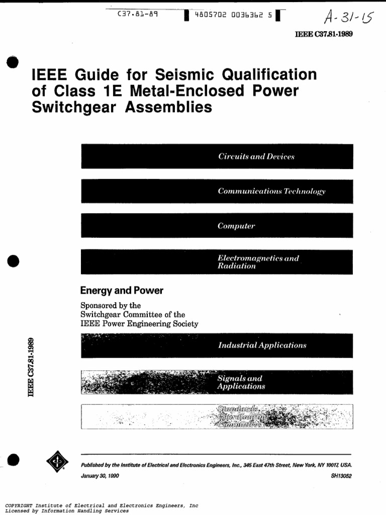 C37.81 Guide For Seismic Qualification Class 1E Metal Enclosed Pow Swtgear Assemblies | PDF ...