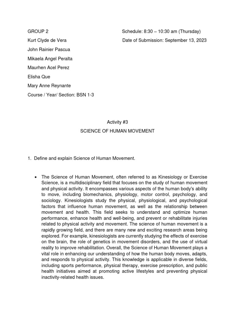 GROUP 2 - ACTIVITY #3 - SCIENCE OF HUMAN MOVEMENT | PDF | Human ... GROUP 2 - ACTIVITY #3 - SCIENCE OF HUMAN MOVEMENT | PDF | Human ...