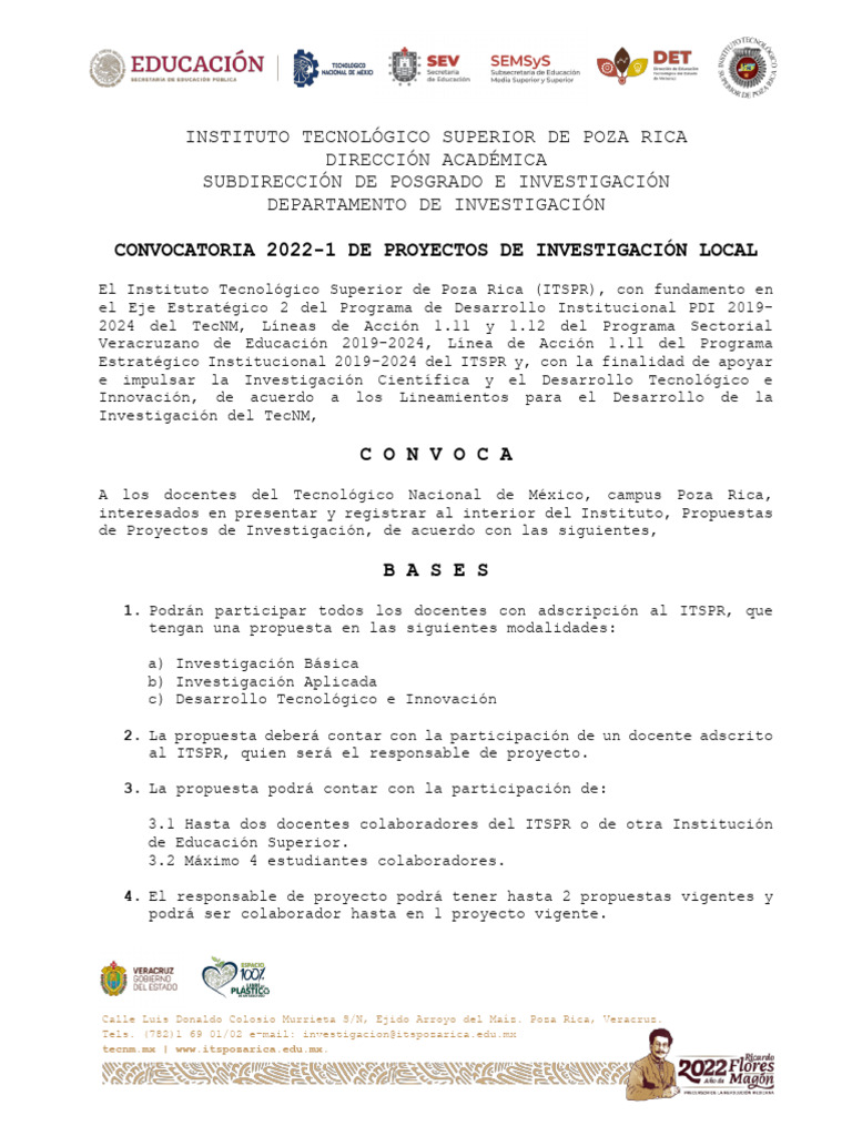 Convocatoria de Investigacion 2022-1 (8253) | PDF