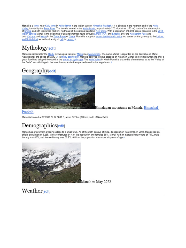 Manali | PDF | Earth Sciences | Physical Geography