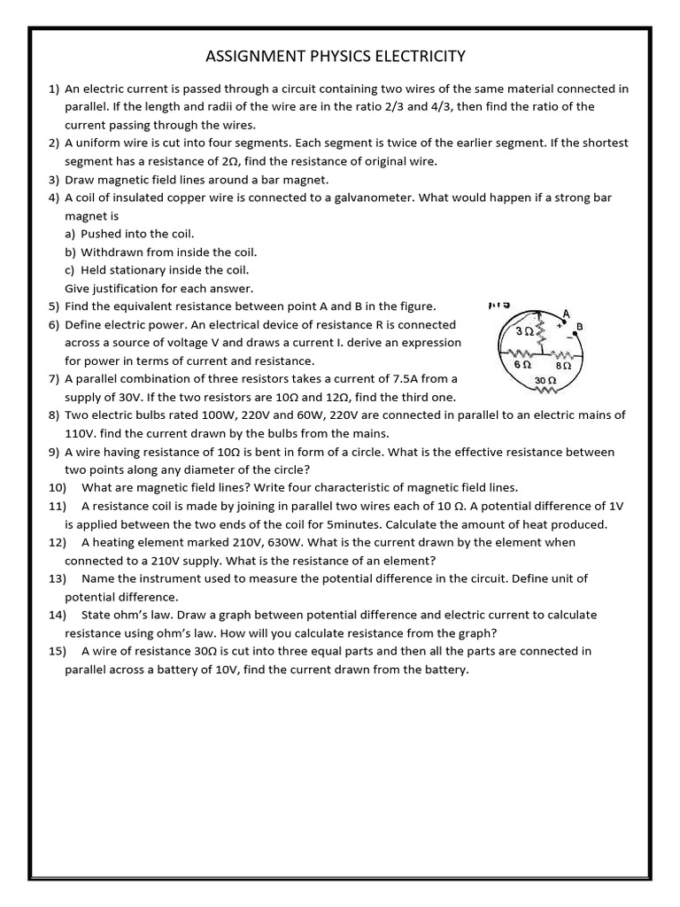 Assignment X Physics Electricity | PDF