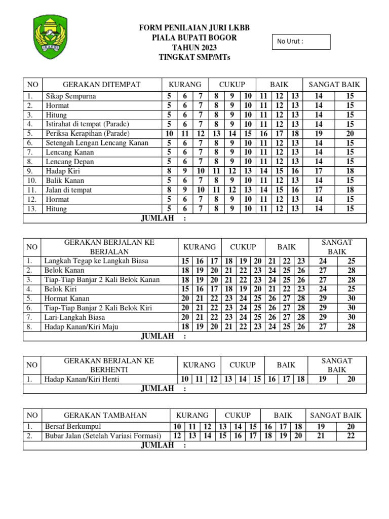 Form Penilaian Juri LKBB SMP | PDF