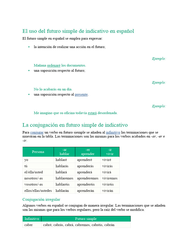 El Futuro Simple | PDF | Verbo | Relaciones sintácticas