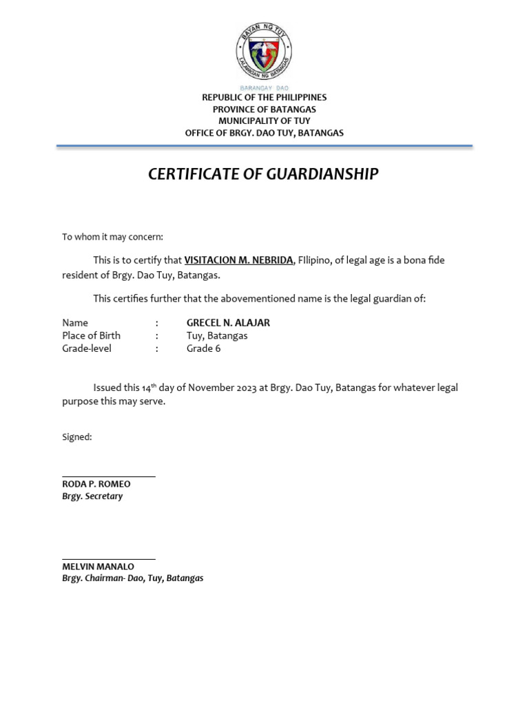 Certificate of Guardianship | PDF