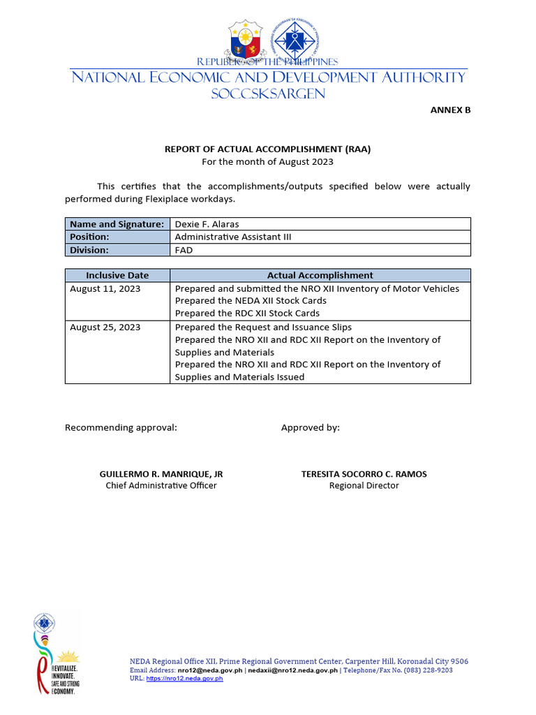 DFA Accomplishment Report 082023 | PDF