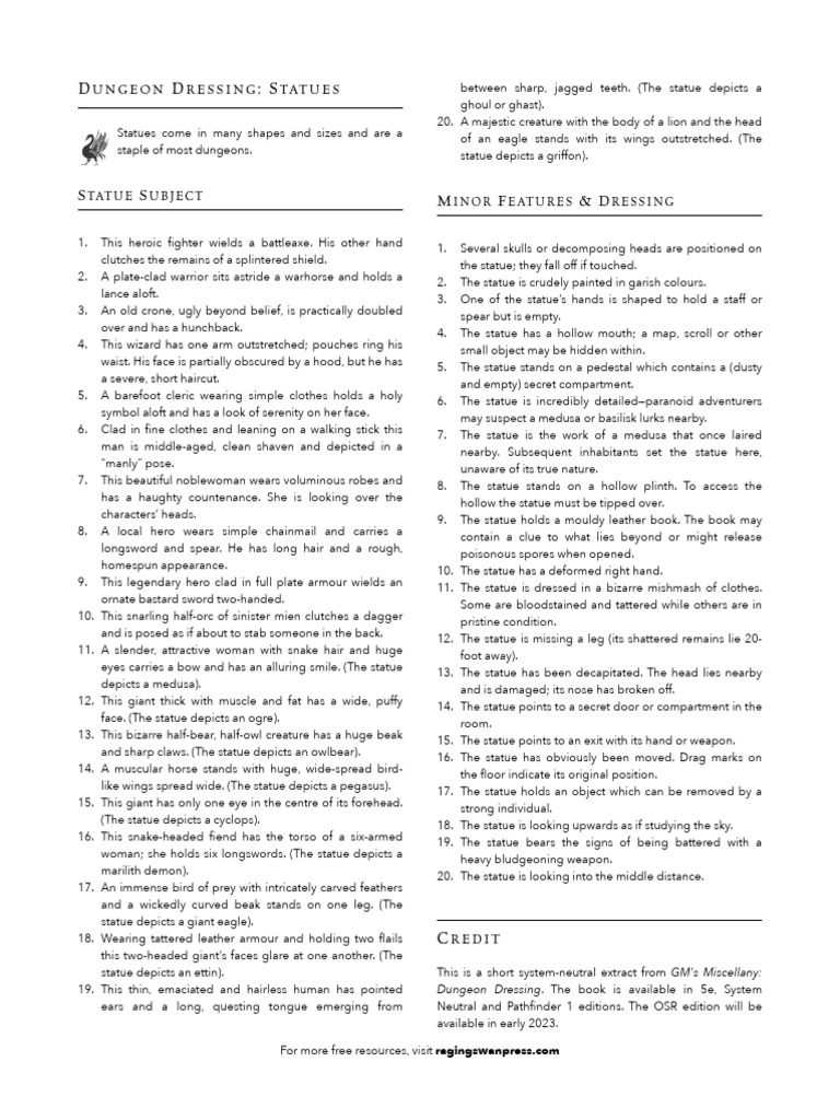 1P Dungeon Statues | PDF