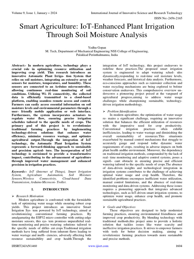 IoT-Enhanced Smart Plant Irrigation | PDF | Internet Of Things | Capacitor