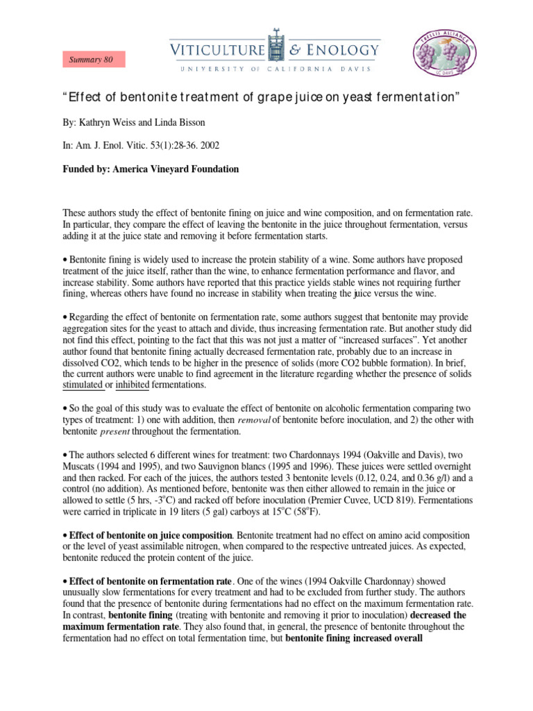 80 Bentonite and Fermentation | PDF | Wine | Fermentation In Winemaking