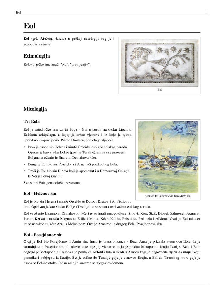 Etimologija: Tri Eola | PDF