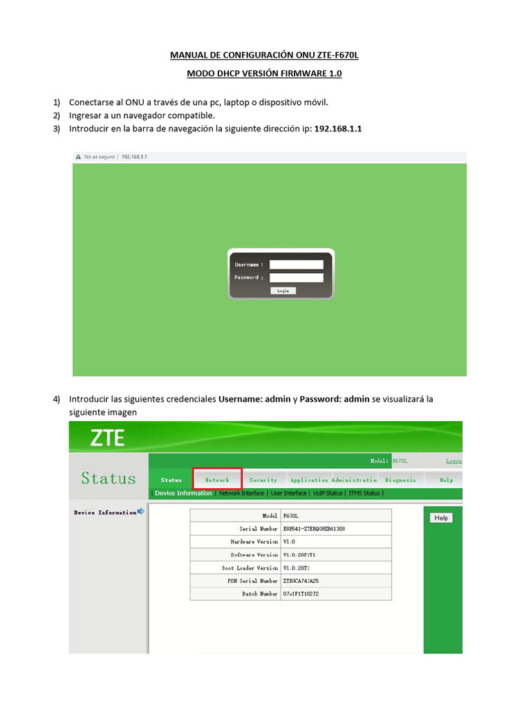 Manual de Configuración ONU ZTE-F670L V1 | PDF Manual de Configuración ONU ZTE-F670L V1 | PDF