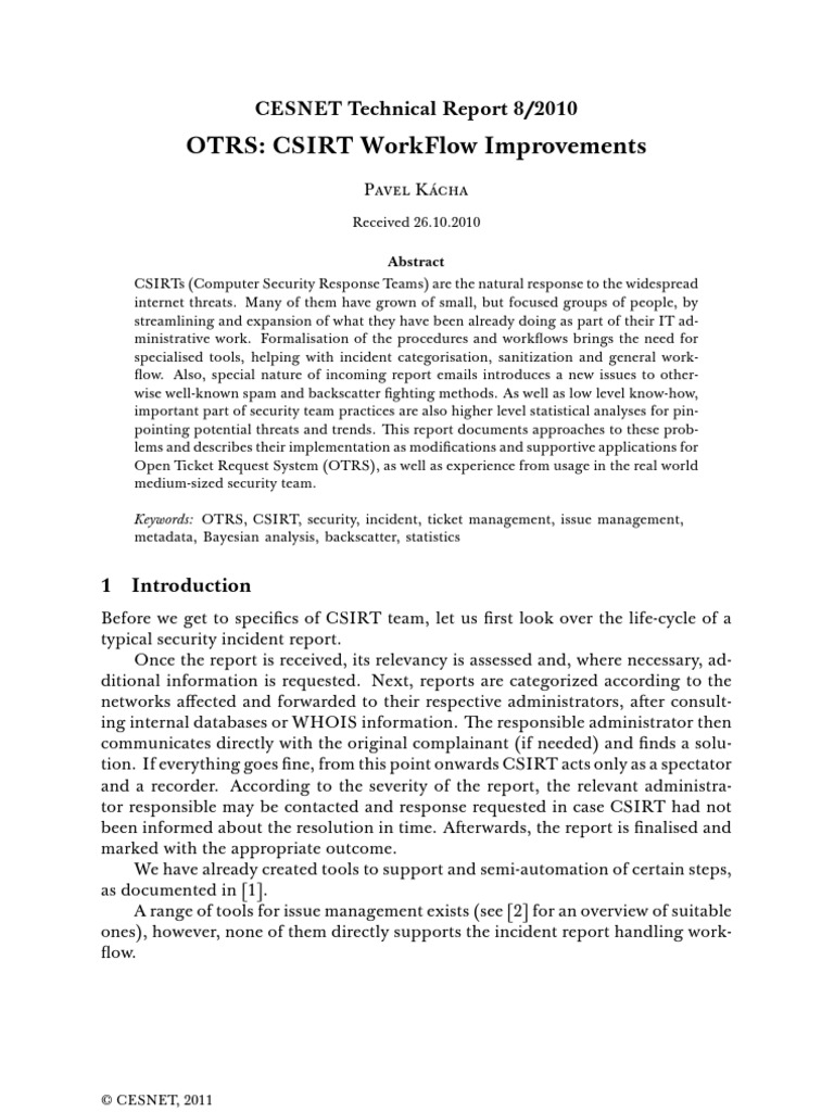 Otrs: Csirt Workflow Improvements: Cesnet Technical Report 8/2010 | PDF ...