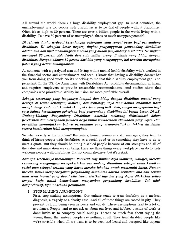 Ted Talk 1 Persiapan Besok | PDF | Disability | Business