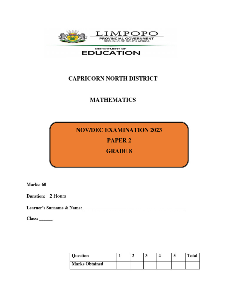 MATHEMATICS GRADE 8 PAPER 2 | PDF | Triangle | Rectangle