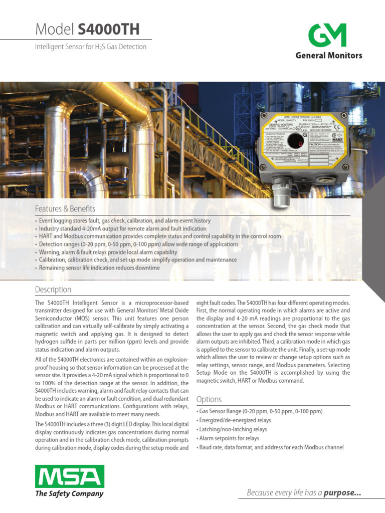 S4000TH General Monitor Gas Detector Data Sheet | PDF | Sensor | Relay