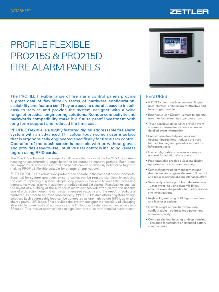 Zettler PROFILE Flexible PRO215S and PRO215D Fire Alarm Panel Datasheet ...