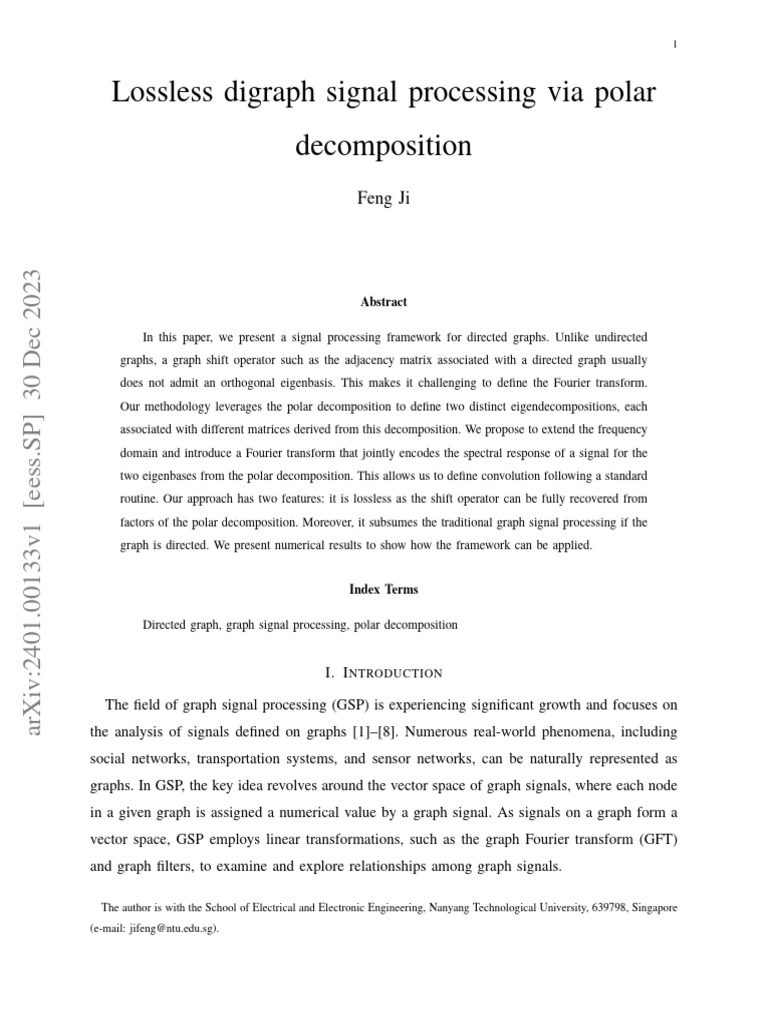Lossless Digraph Signal Processing Via Polar Decomposition: Feng Ji | PDF | Eigenvalues And ...