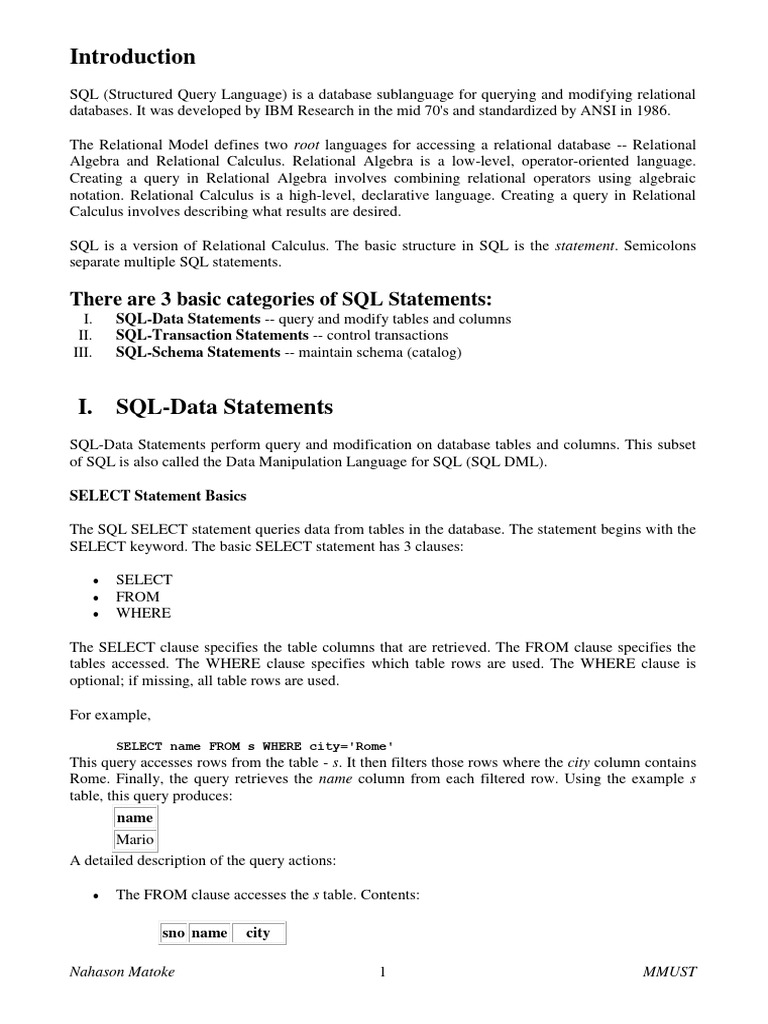 6 SQL Tutorial I | PDF | Relational Model | Database Transaction