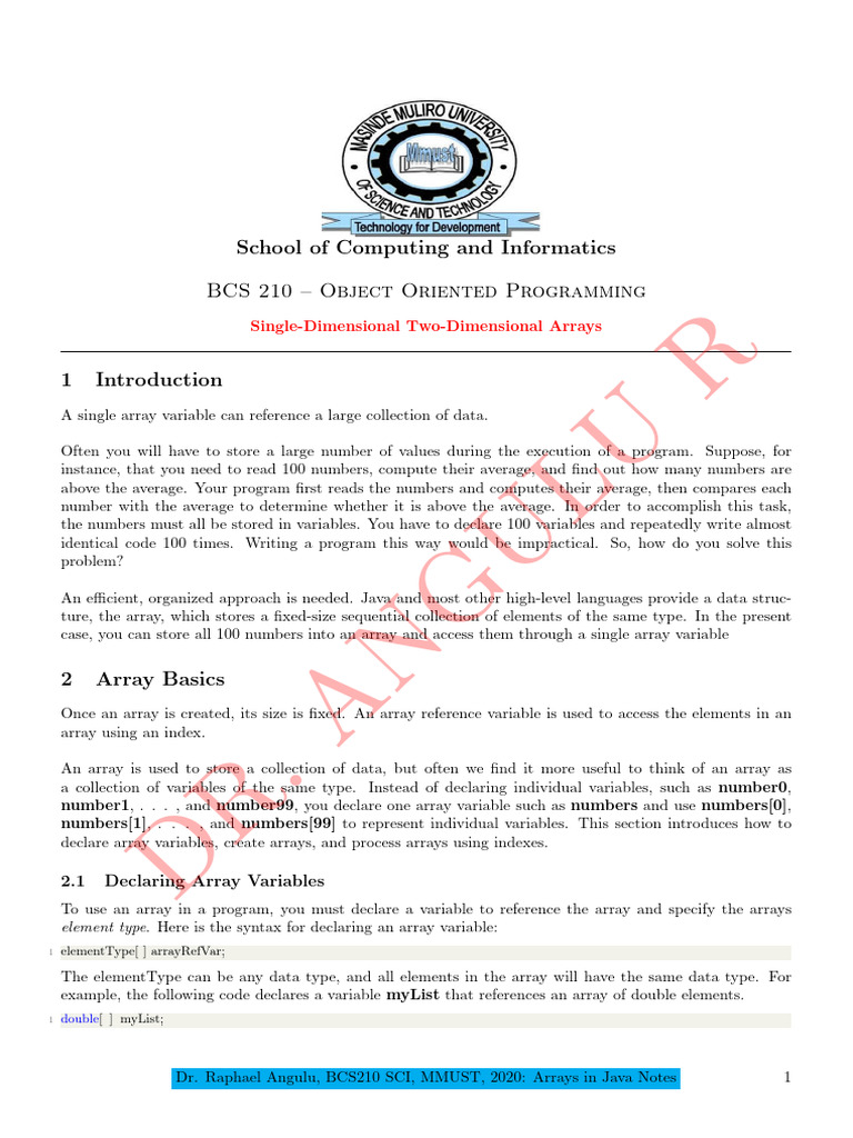 Arrays In Java Pdf Variable Computer Science C Programming 7704