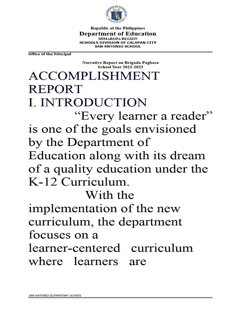 Narrative-Report-on-Brigada Pagbasa 2022-2023 | PDF | Cognition | Behavior Modification