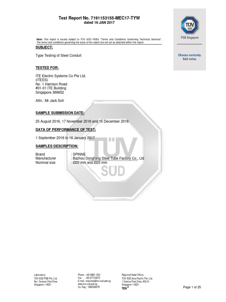 Steel Conduit Type Testing Report | PDF | Screw | Pipe (Fluid Conveyance)