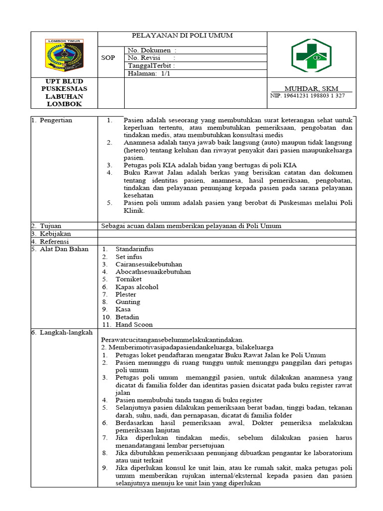 SOP Pelayanan Poli Umum | PDF