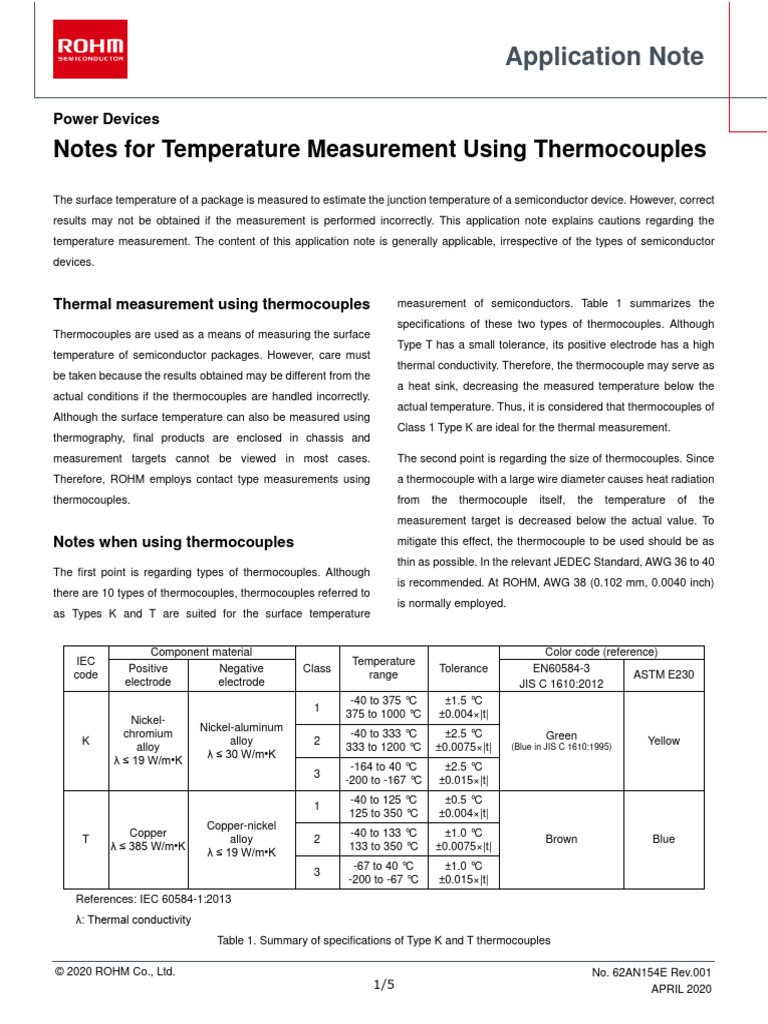 Notes On Temperature Measurement Using Thermocouples An-E | PDF ...
