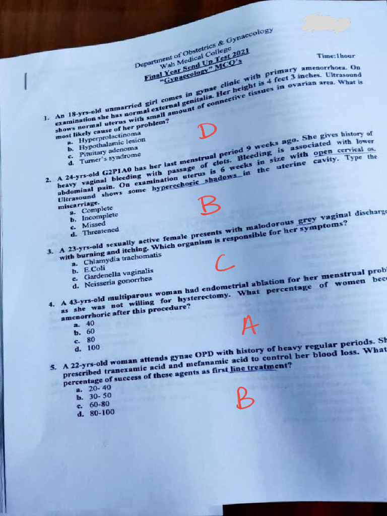 WMC Gynaecology MCQs | PDF