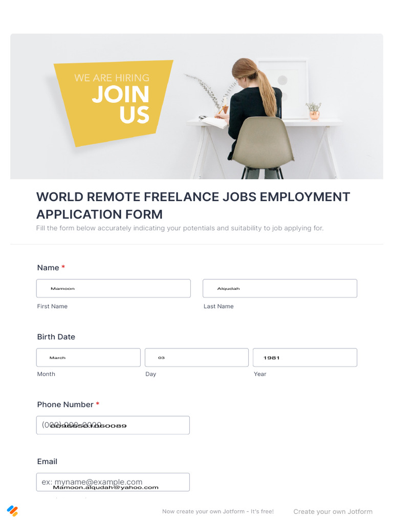 World Remote Freelance Jobs Employment Application Form | PDF