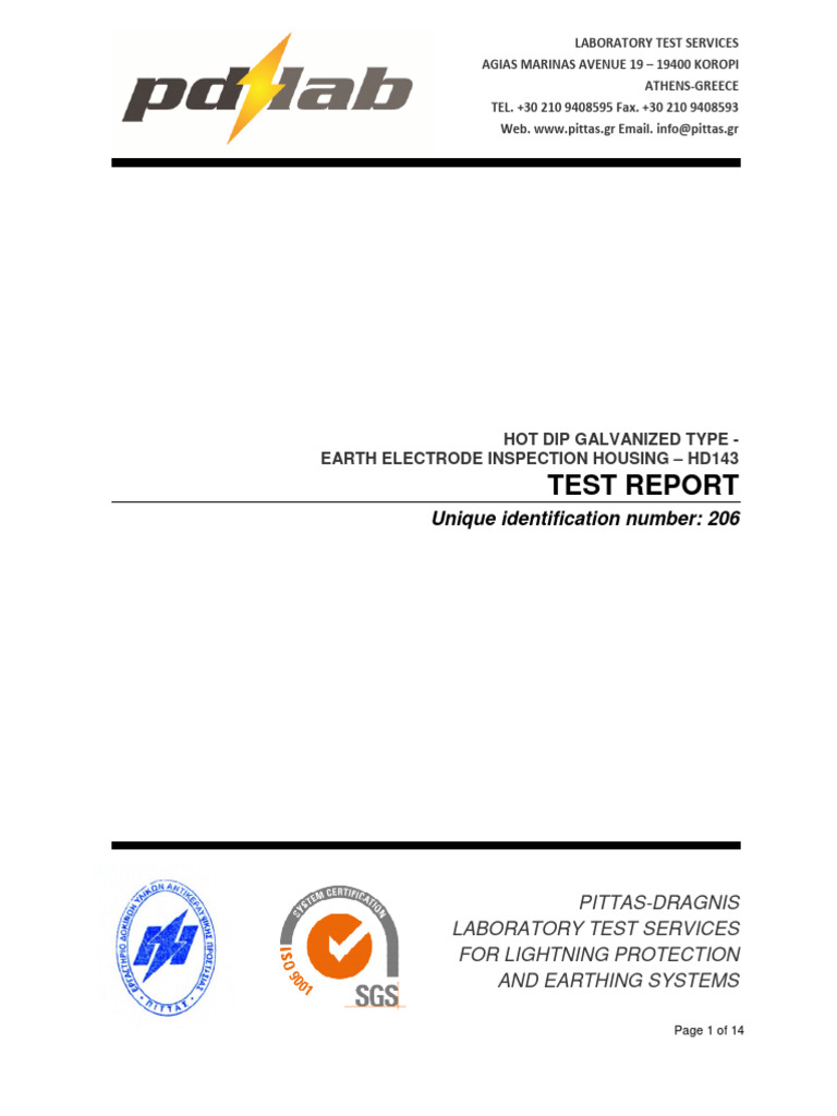 Test Report 206 - Hot Dip Galvanized Type - Earth Electrode Inspection ...