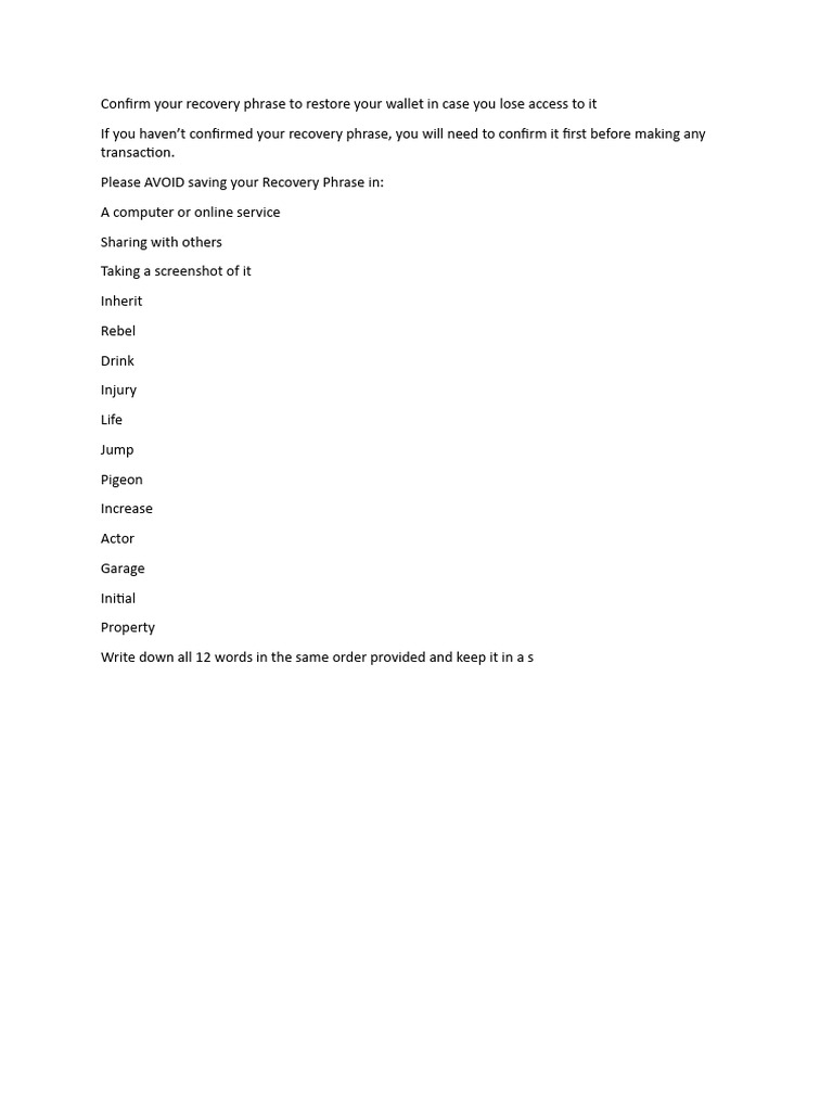 Confirm Your Wallet Recovery Phrase | PDF