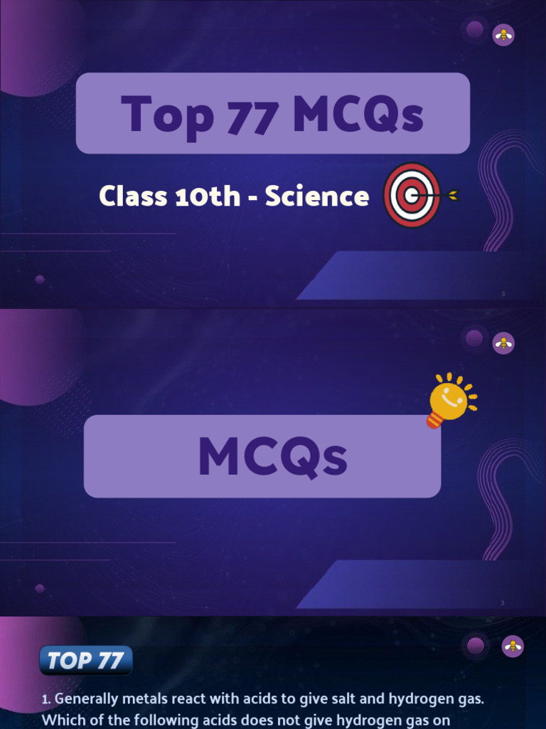 Class 10 Science MCQs Compilation | PDF | Acid | Carbon Dioxide
