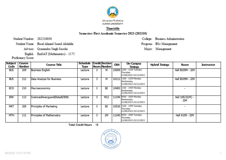 Timetable Report - 20230809 - 120710 | PDF