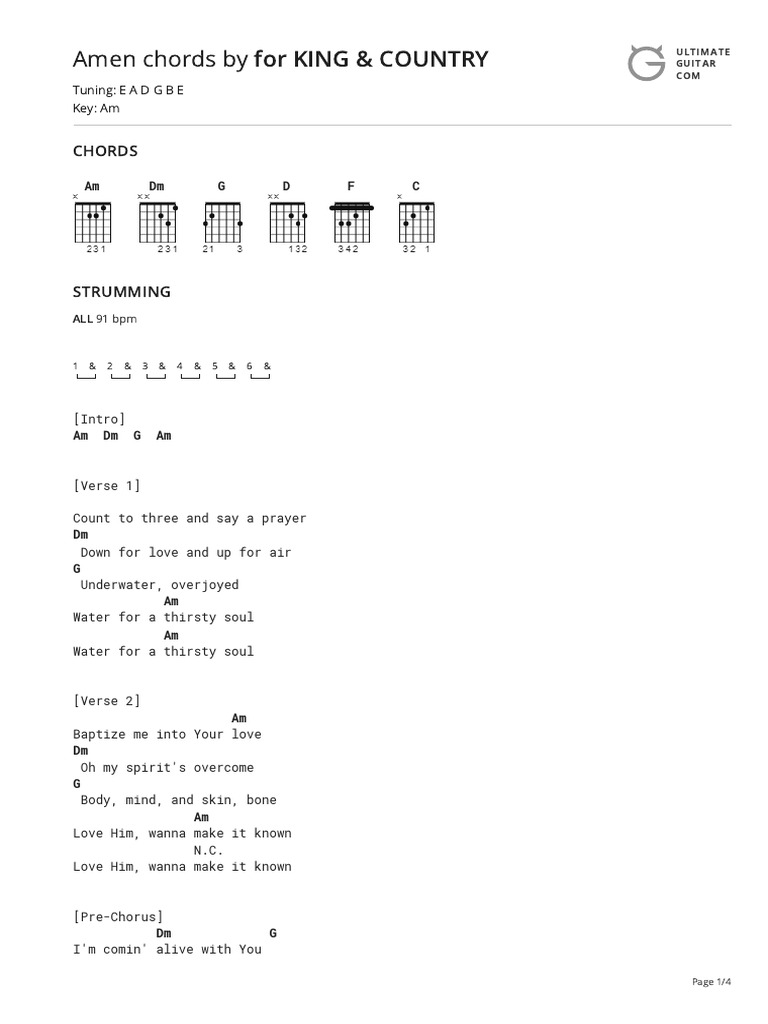 Amen Chords by For KING & COUNTRYtabs at Ultimate Guitar Archive | PDF ...