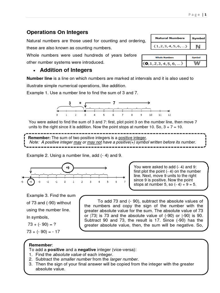 4th - Operations On Integers | PDF | Subtraction | Division (Mathematics)
