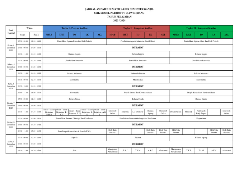 Jadwal Asesmen Sumatif Akhir Semester Ganjil 2023 2024 | PDF