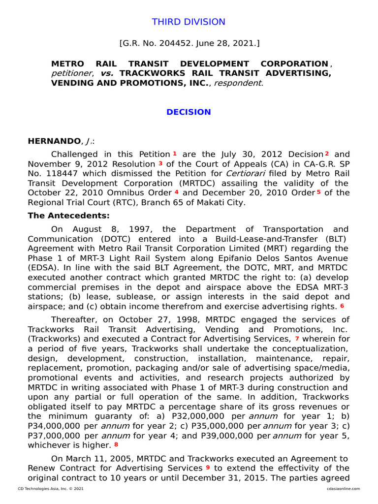 Metro Rail Transit Development Corp. v. Trackworks Rail Transit ...