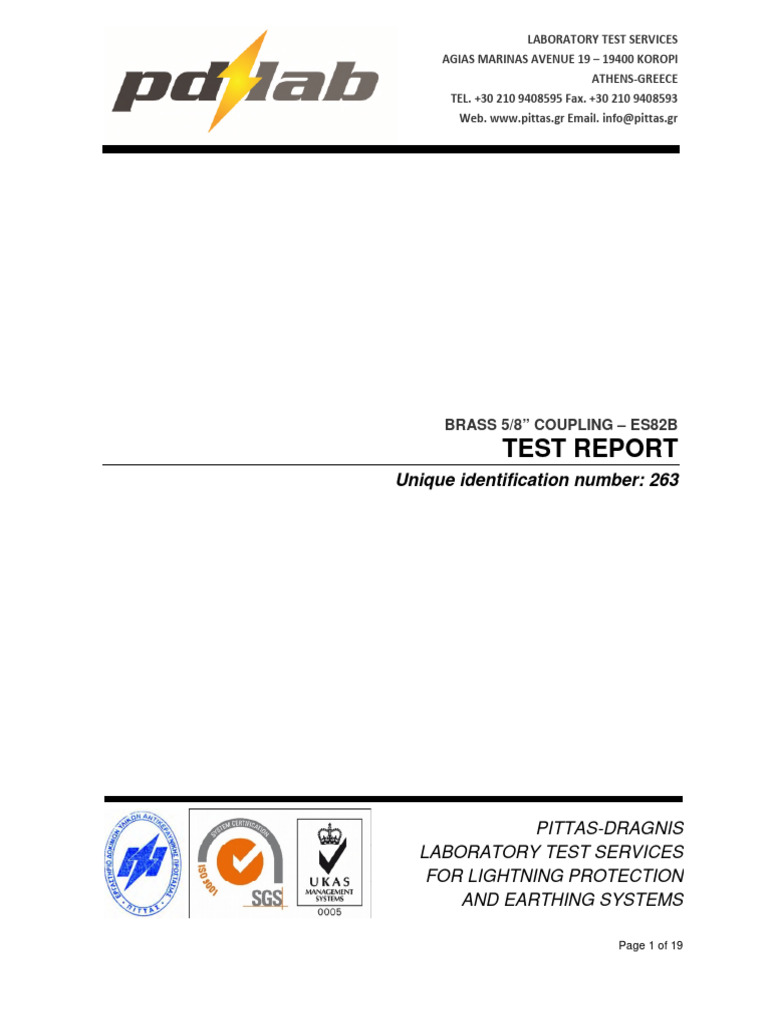 Test Report 263.2 - Brass 5.8" Coupling - ES82B | PDF | Sodium Chloride ...