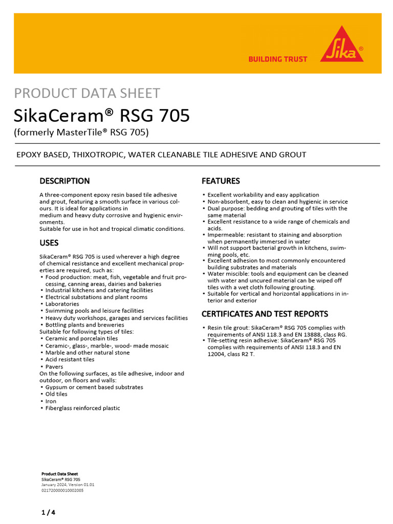 Pds Sikaceram rsg705 | PDF | Tile | Adhesive