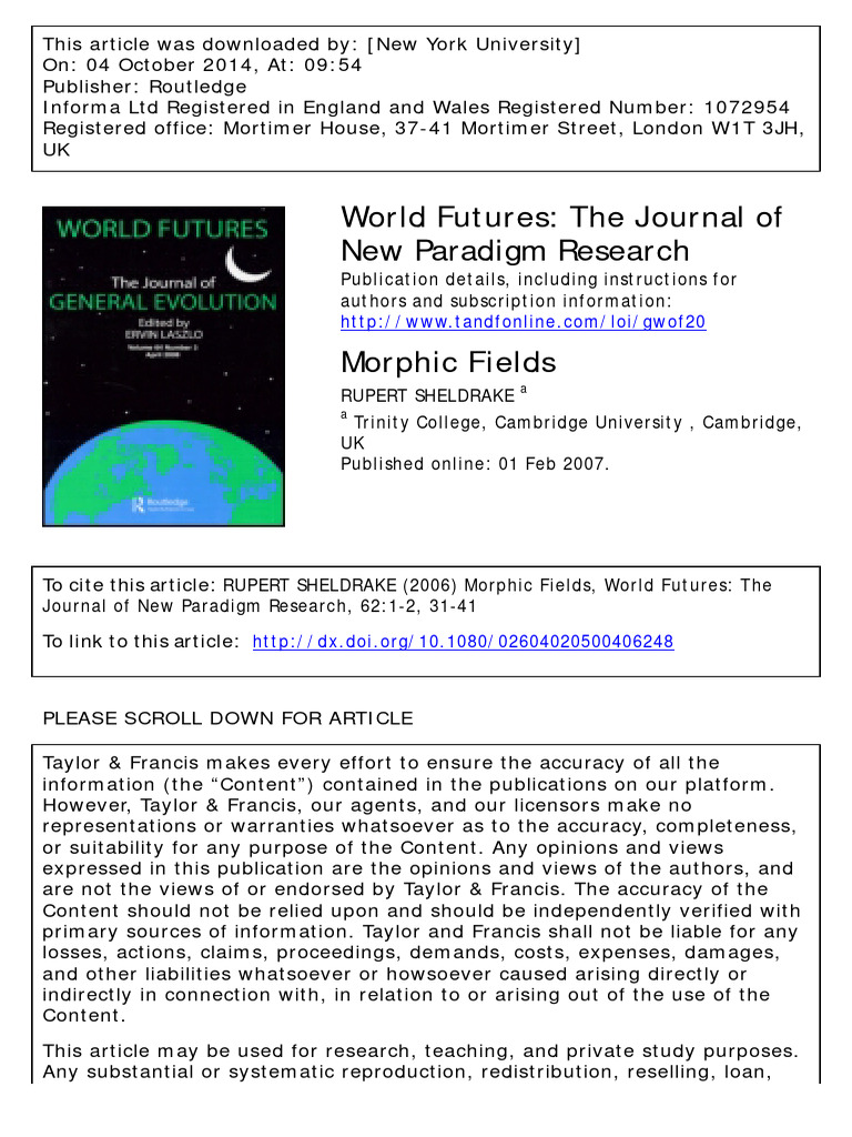 Morphic Fields Sheldrake2006 | PDF | Rupert Sheldrake | Proteins